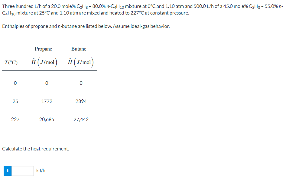 Solved Three hundred L/h of a 20.0 mole %C3H8−80.0%n−C4H10 | Chegg.com