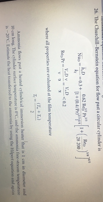 Solved The Churchill-Bernstein equation for flow past a | Chegg.com