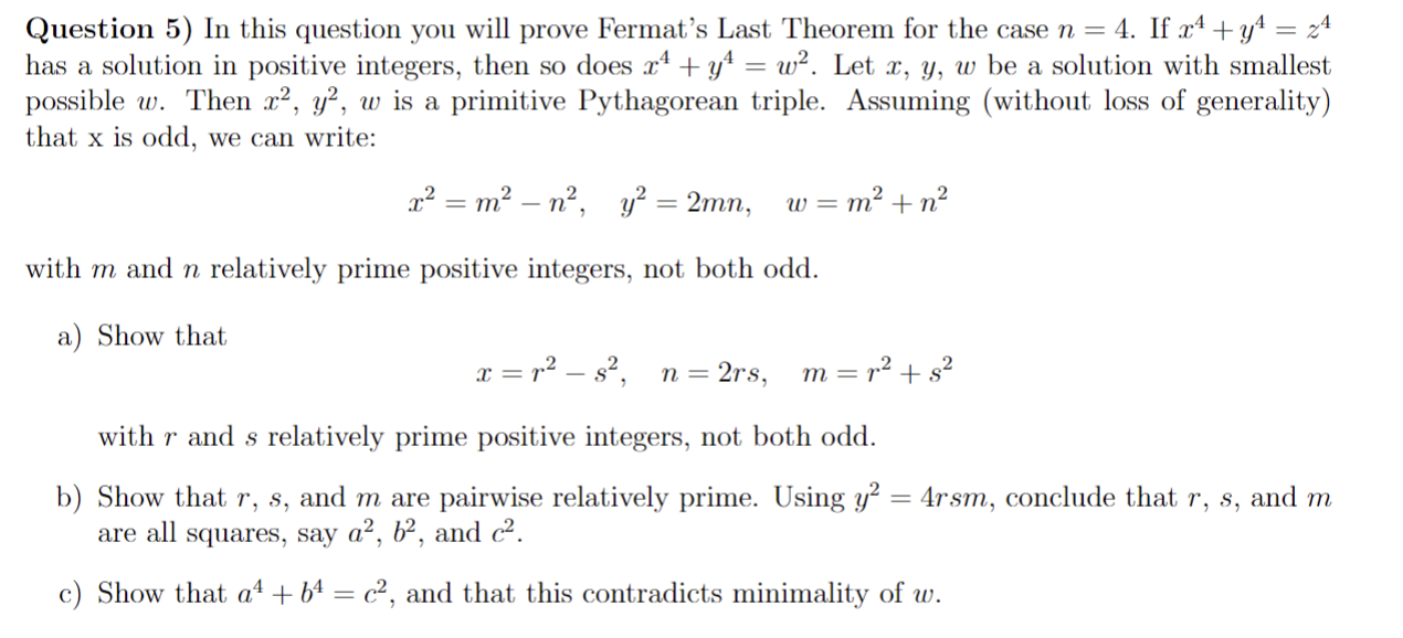 Solved Question 5) In this question you will prove Fermat's | Chegg.com