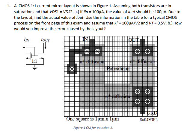 1. A CMOS 1:1 current mirror layout is shown in | Chegg.com
