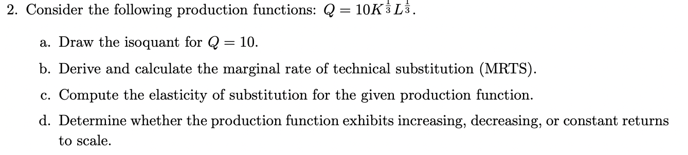 Solved Consider the following production functions: | Chegg.com