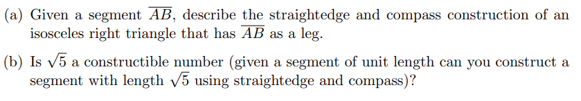 Solved (a) Given a segment AB, describe the straightedge and | Chegg.com