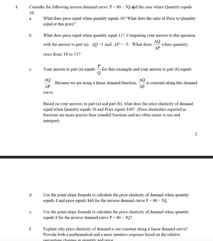 Solved 4. Consider the following inverse demand curve: | Chegg.com