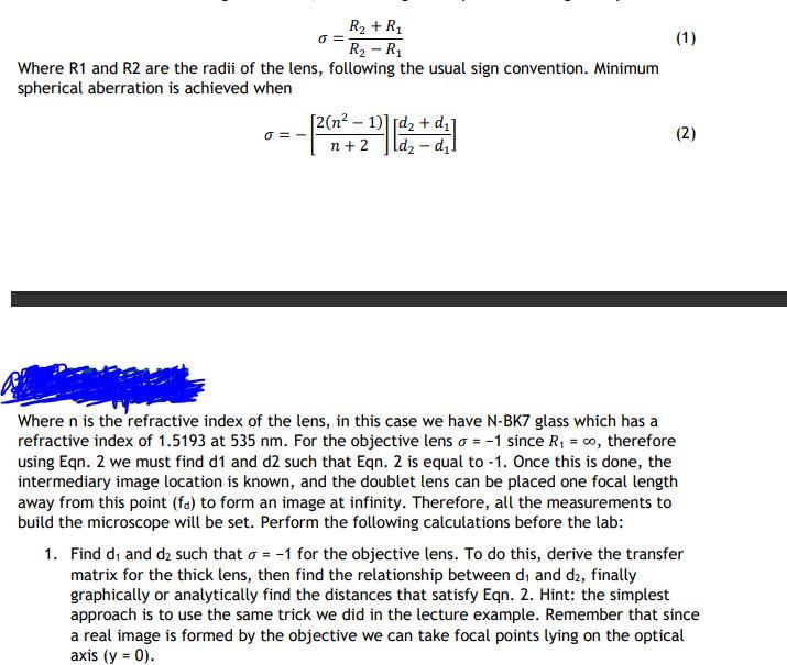 Solved 0= (1) R2 + R1 R2-R1 Where R1 and R2 are the radii of | Chegg.com