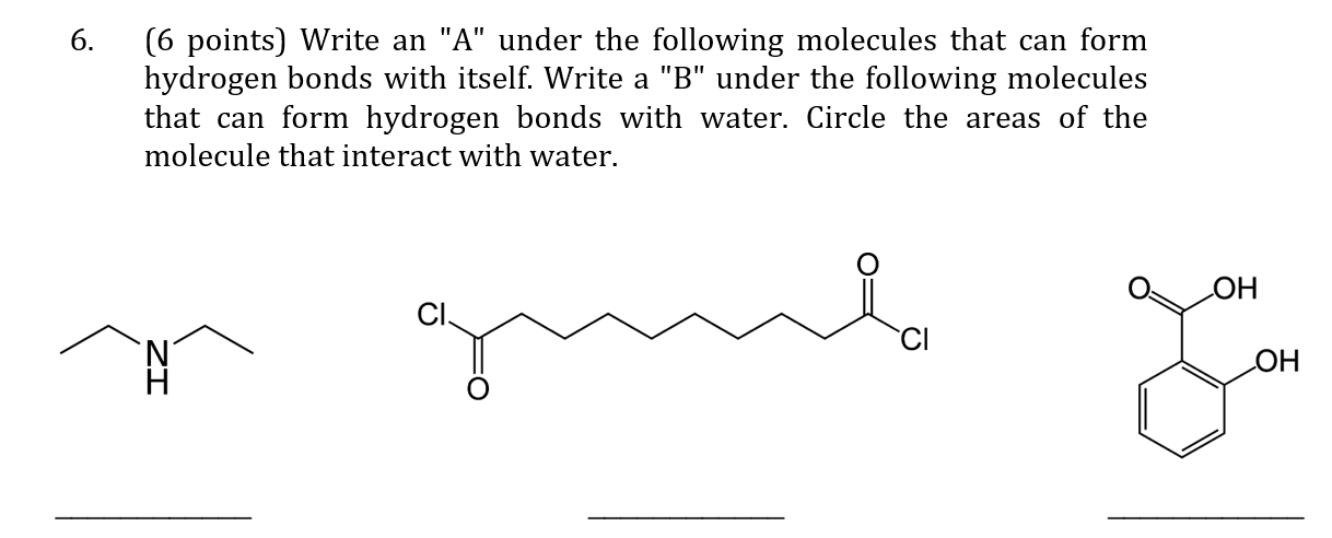 Solved 6. (6 points) Write an "A" under the following | Chegg.com