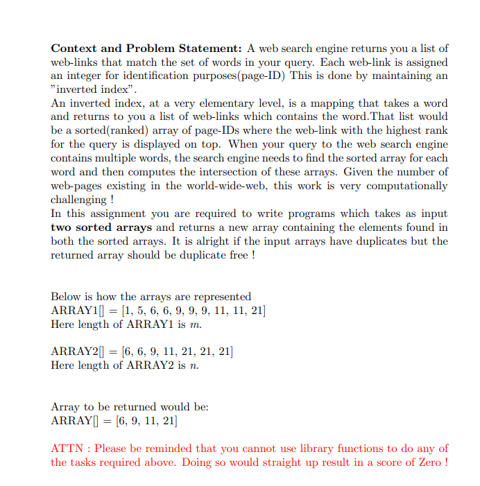 Solved Context and Problem Statement: A web search engine | Chegg.com