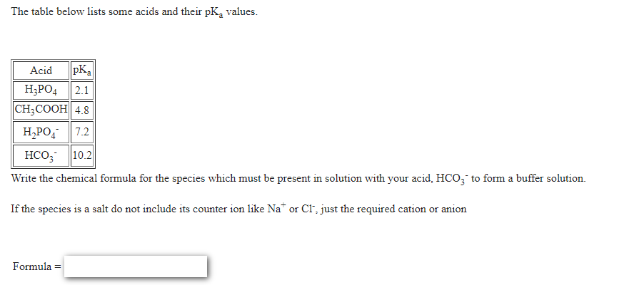 Solved The table below lists some acids and their pK, | Chegg.com