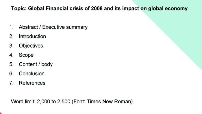 Topic: Global Financial crisis of 2008 and its impact | Chegg.com