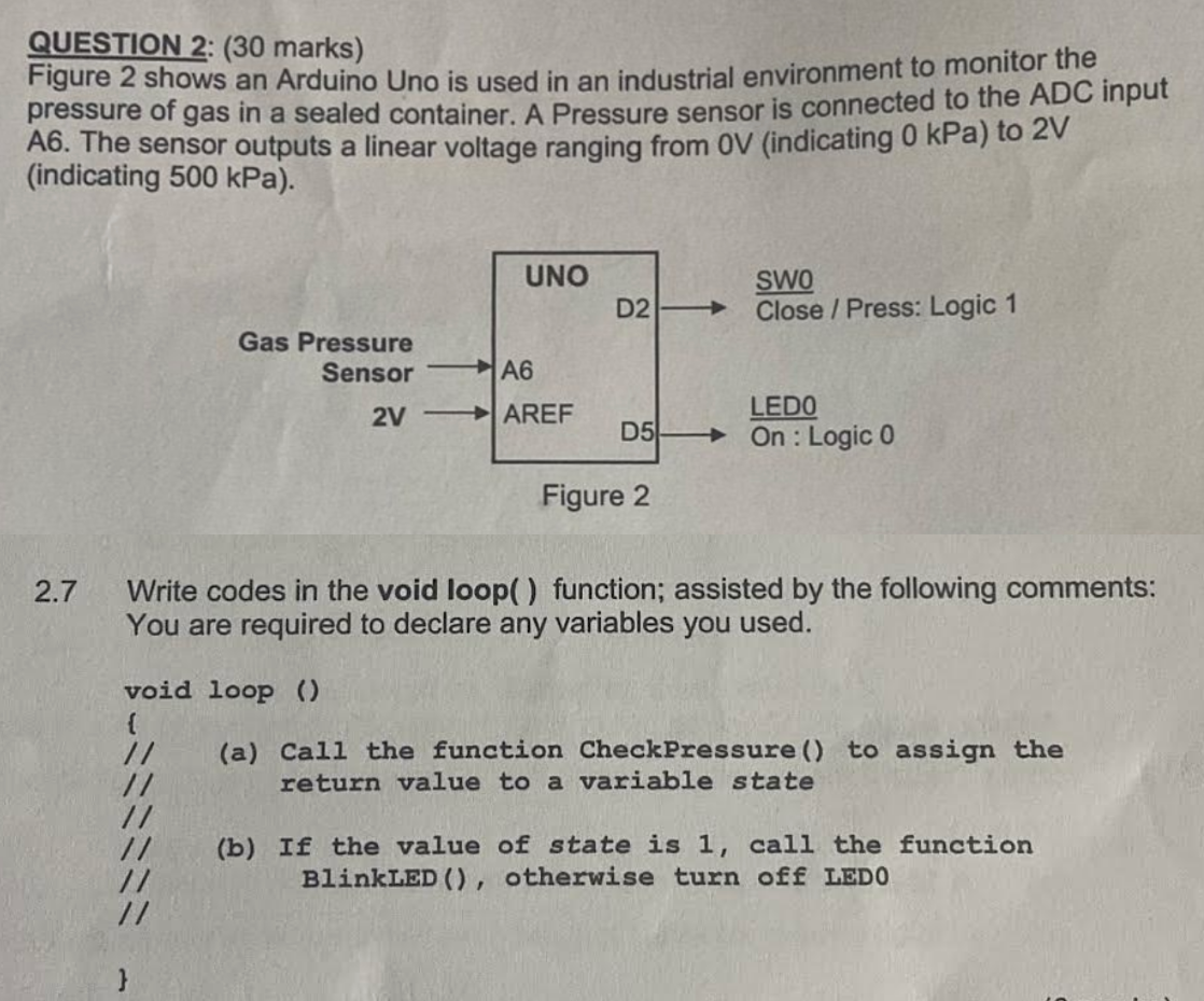 Solved 2.7 ﻿Write codes in the void loop( ) ﻿function; | Chegg.com