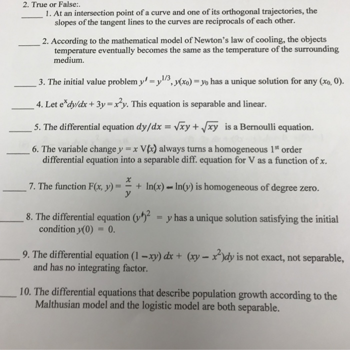 Solved 2. True or False:. 1. At an intersection point of a | Chegg.com