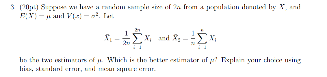 Solved Suppose we have a random sample size of 2n from a | Chegg.com