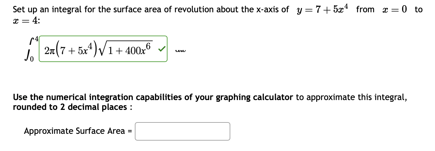 Solved Set up an integral for the surface area of revolution | Chegg.com