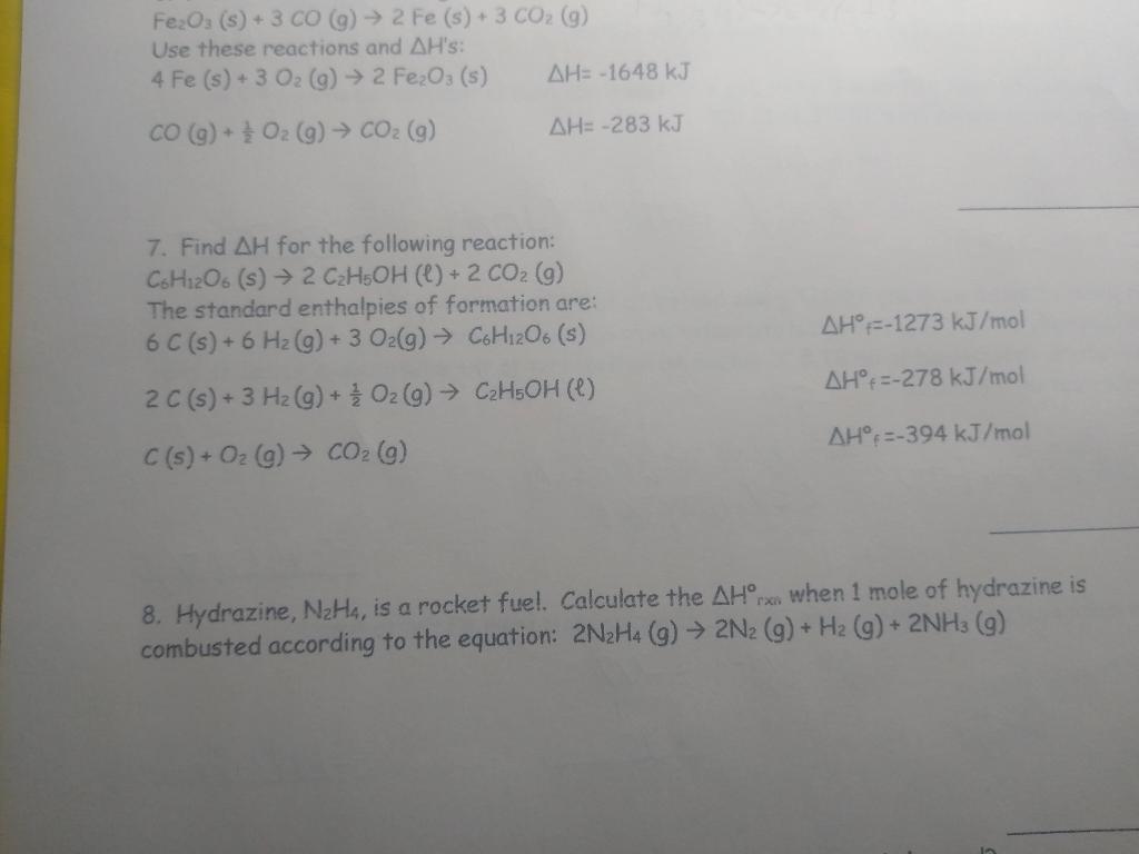 Solved Fe2O3( s)+3CO(g)→2Fe(s)+3CO2( g) Use these reactions | Chegg.com