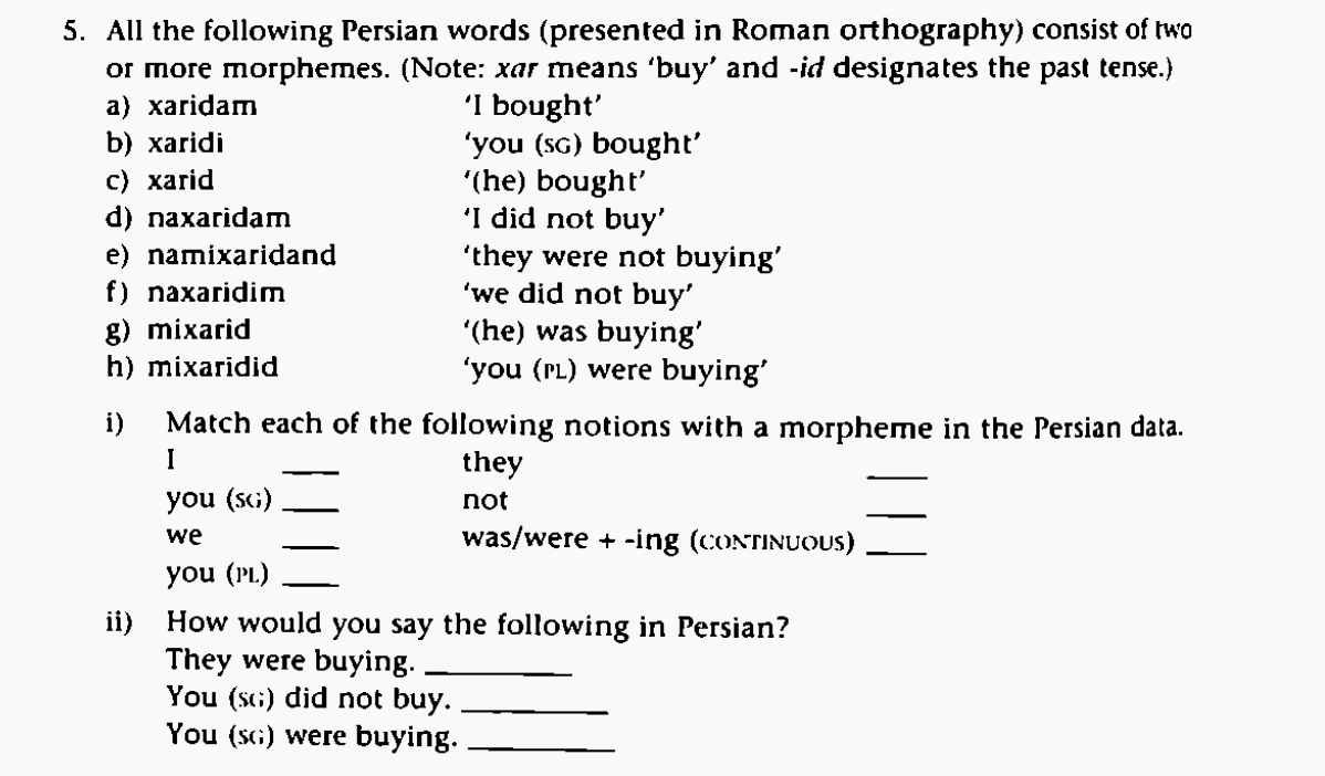 5. All the following Persian words (presented in | Chegg.com