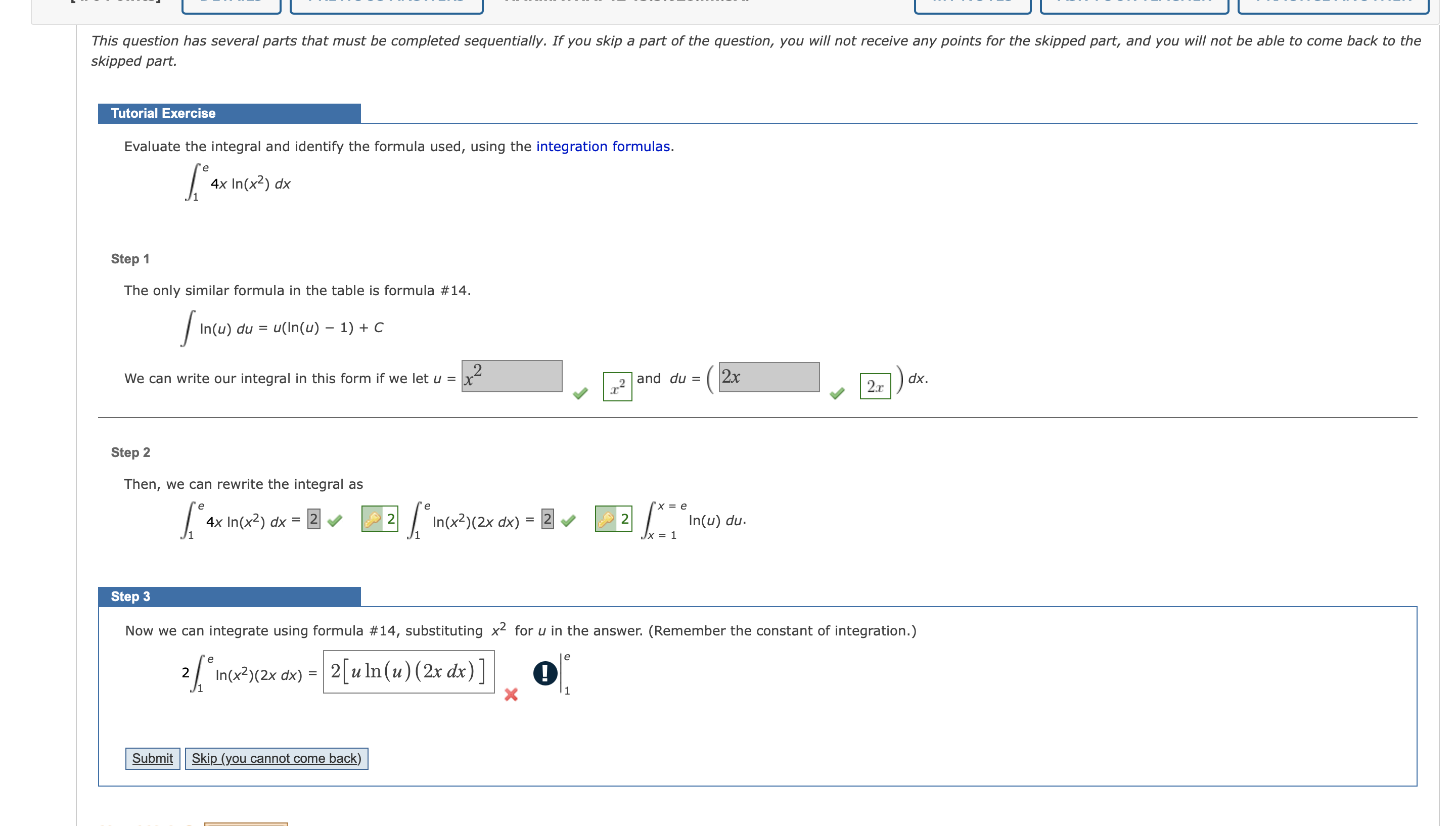 Evaluate the integral and identify the formula used, | Chegg.com
