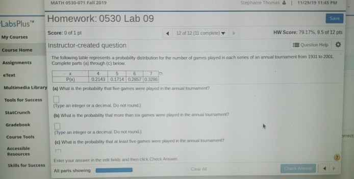 Solved MATH 0530-071 Fall 2019 Stephanie Thomas & 11/29/19 | Chegg.com