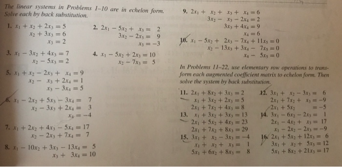 Solved The linear systems in Problems 1-10 are in echelon | Chegg.com