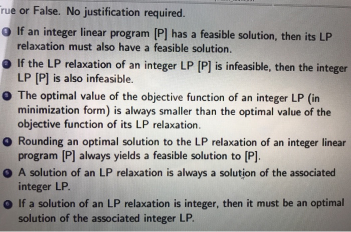Solved If an integer linear program [P] has a feasible | Chegg.com