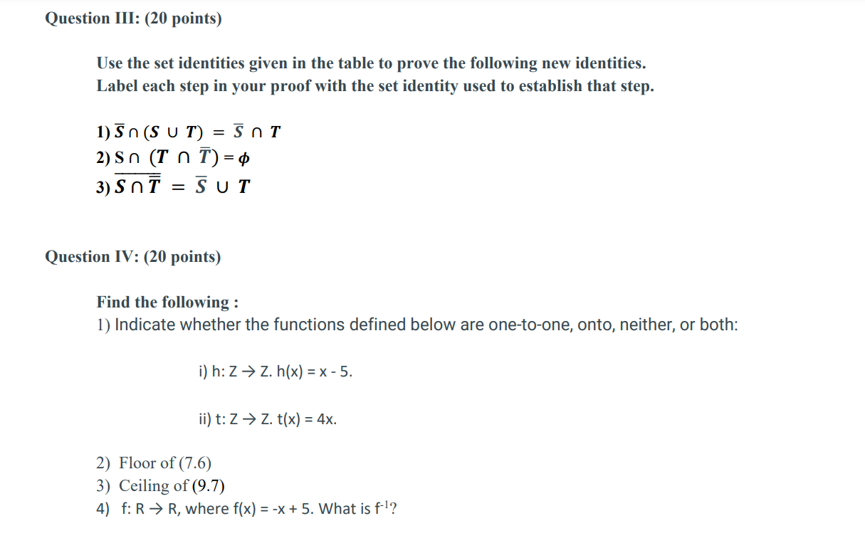 Solved Use the set identities given in the table to prove | Chegg.com