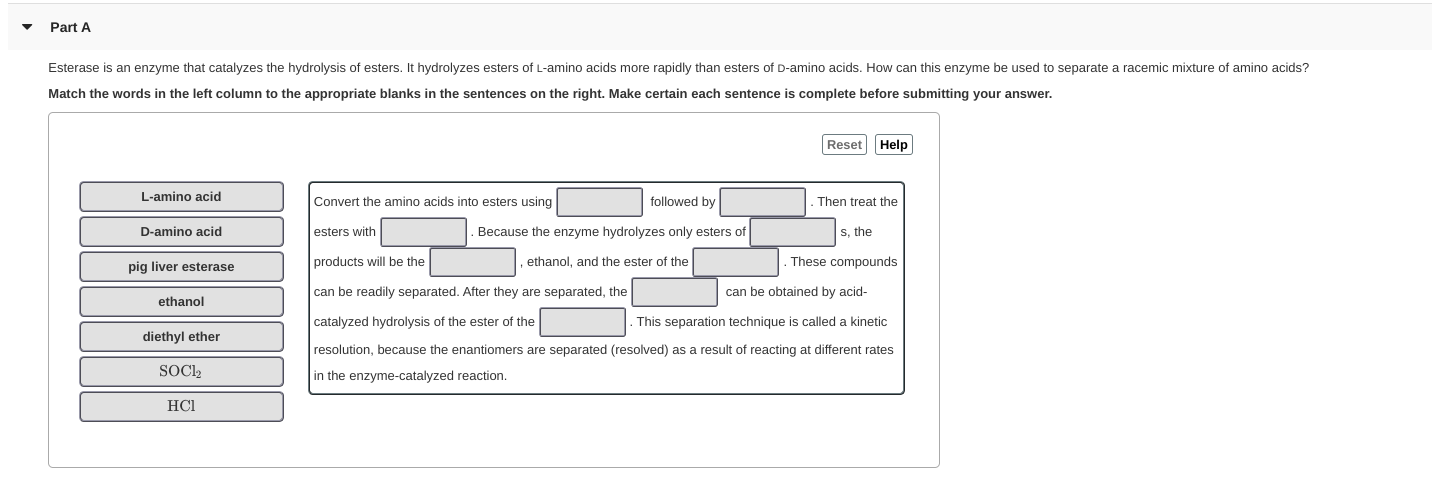 Solved Part A Esterase is an enzyme that catalyzes the | Chegg.com