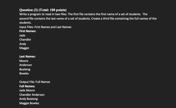 Solved Question (3) (Total: 100 ﻿points)Write a program to | Chegg.com