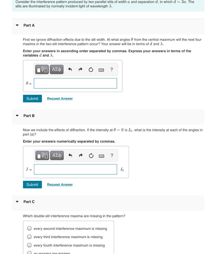 Solved Consider the interference pattern produced by two | Chegg.com