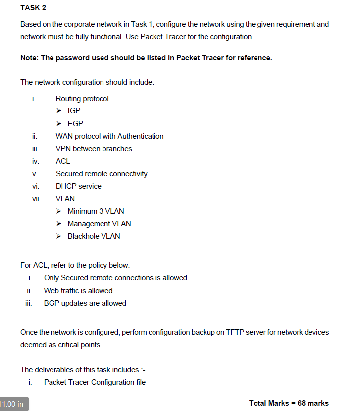 Solved TASK 2 Based on the corporate network in Task 1, | Chegg.com