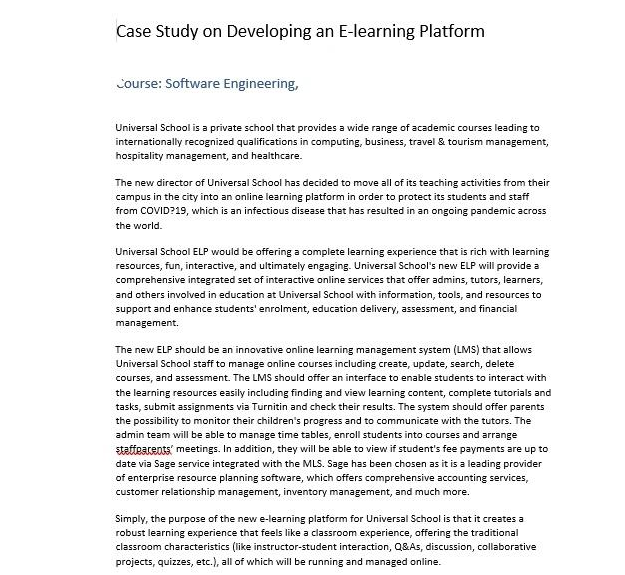 Solved Case Study on Developing an E-learning Platform | Chegg.com