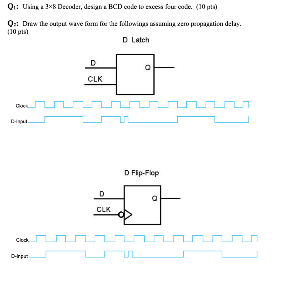 Solved Qı: Using a 3x8 Decoder, design a BCD code to excess | Chegg.com