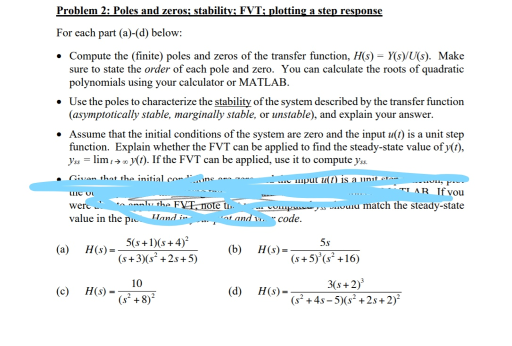 Solved Problem 2: Poles and zeros; stabilitv: FVT: plotting | Chegg.com