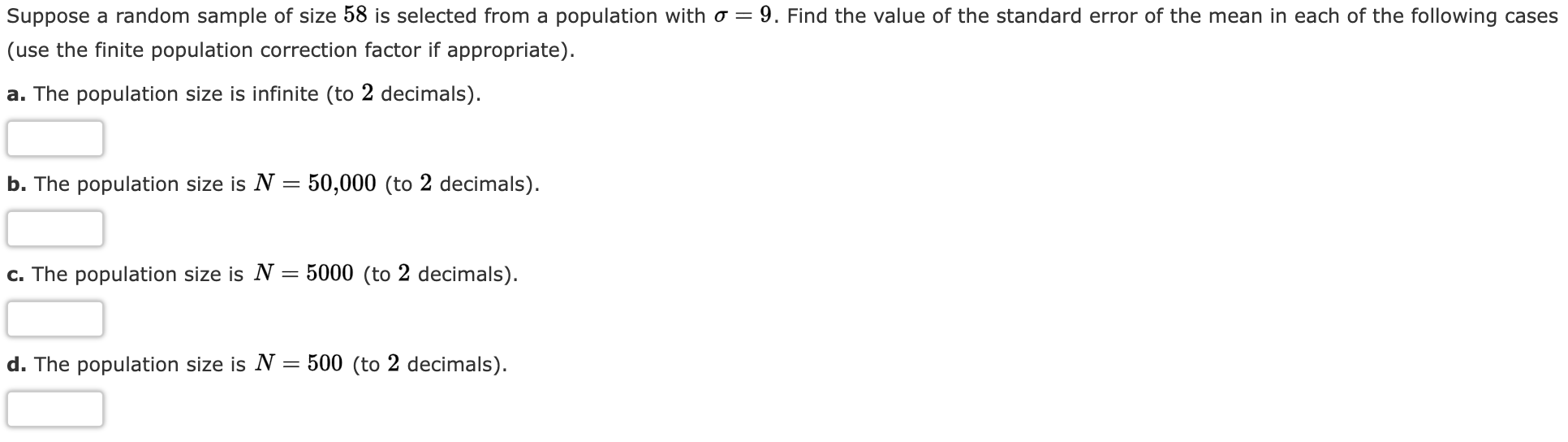 Solved Suppose a random sample of size 58 is selected from a | Chegg.com