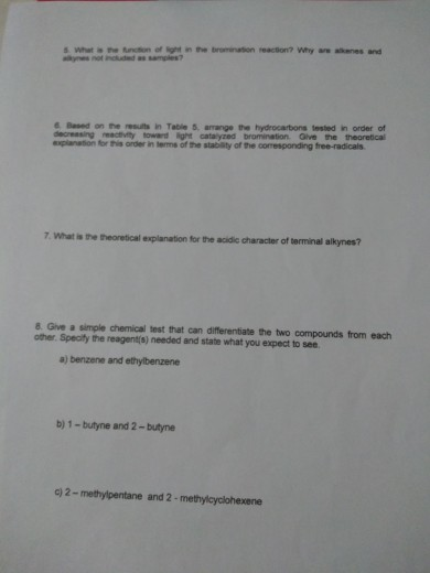 Solved Experiment No. 6 HYDROCARBONS Name: Section Date | Chegg.com