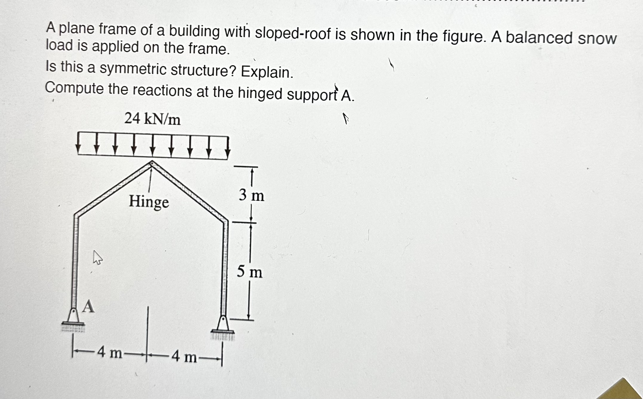 Solved A plane frame of a building with sloped-roof is shown | Chegg.com