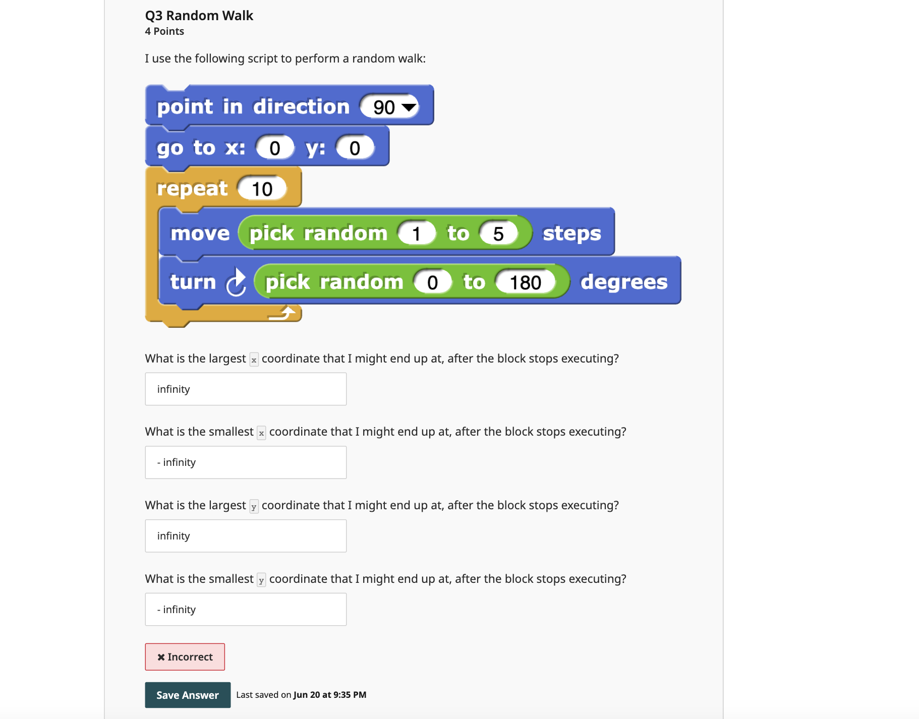 Solved Q3 ﻿Random Walk4 ﻿PointsI use the following script to | Chegg.com