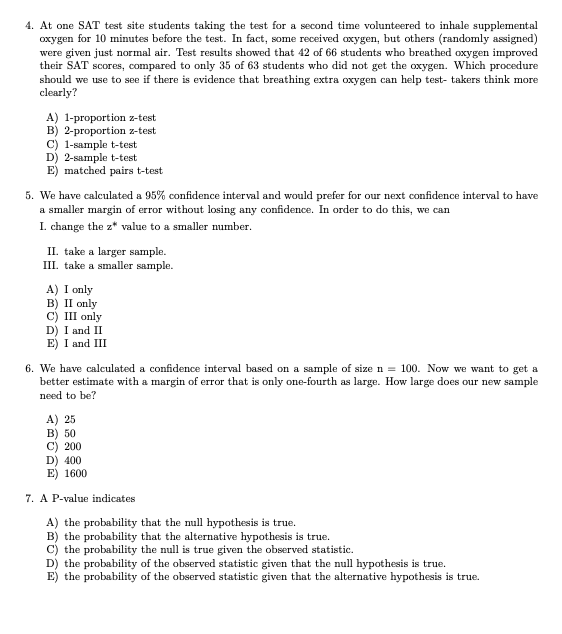 Solved 4. At one SAT test site students taking the test for | Chegg.com