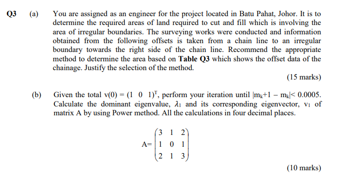 Solved TABLE Q3 Chainage Offset (meter) 0 3.4 30 60 90 120 | Chegg.com