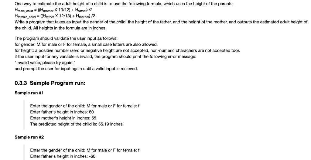 Solved Sample run #1 Enter the gender of the child: M for | Chegg.com