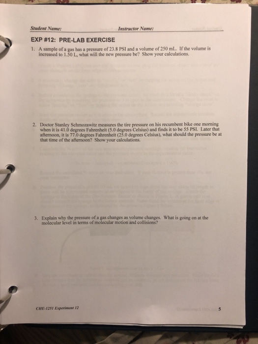 Solved Student Name: EXP #12: PRE-LAB EXERCISE 1. A sample | Chegg.com