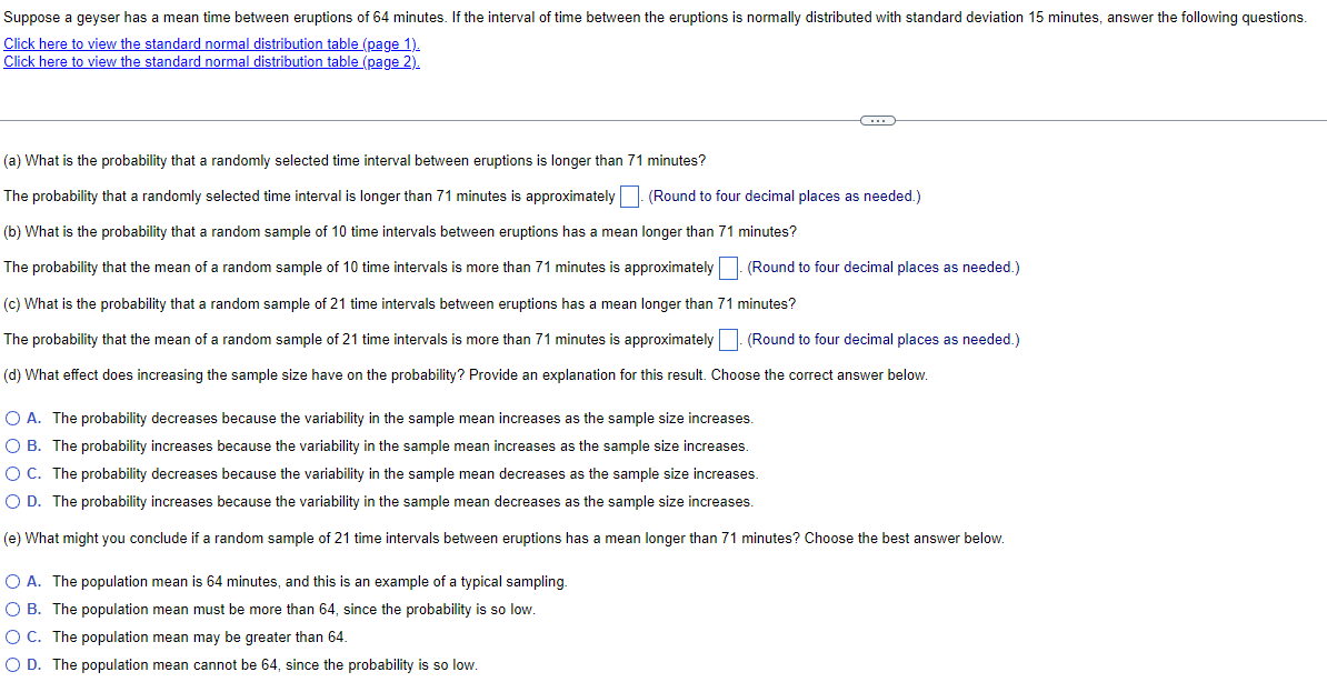 Solved Suppose a geyser has a mean time between eruptions of | Chegg.com