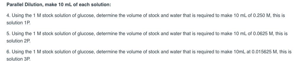 Solved Parallel Dilution, make 10 mL of each solution: 4. | Chegg.com