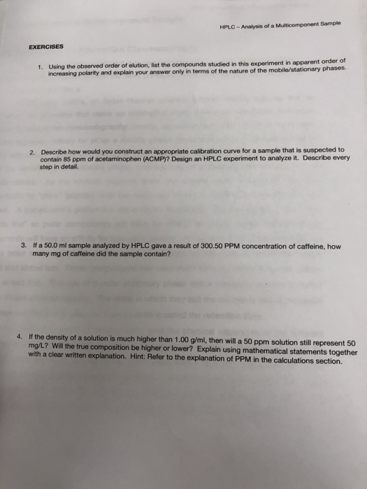 Solved HPLC- Analysis of a Multicomponent Sample EXERCISES | Chegg.com