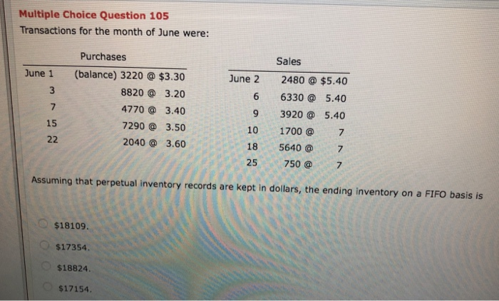 Solved Multiple Choice Question 103 Transactions for the | Chegg.com