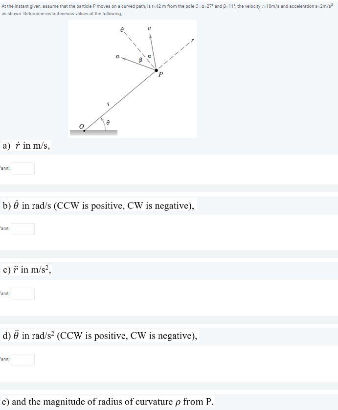 Solved At the instant given, assume that the particle P | Chegg.com