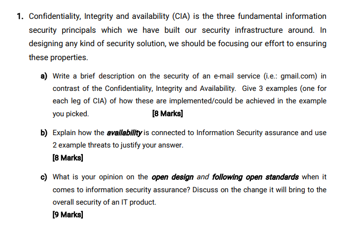 Solved Confidentiality, Integrity and availability (CIA) is | Chegg.com