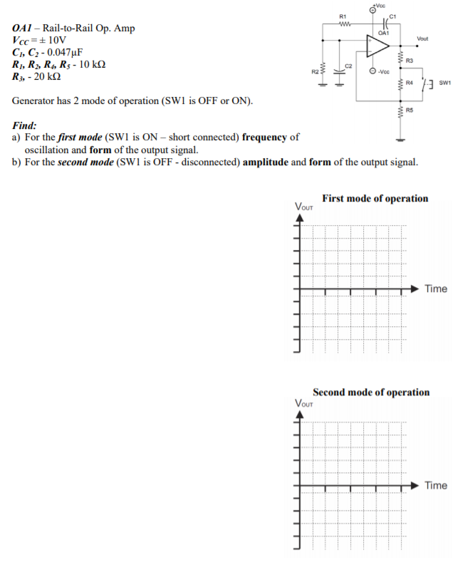 Solved 0Al-Rail-to-Rail Op. Amp Vcc==10V C1, C2-0.047uF R], | Chegg.com