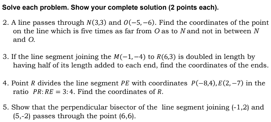 Solved Solve each problem. Show your complete solution (2 | Chegg.com