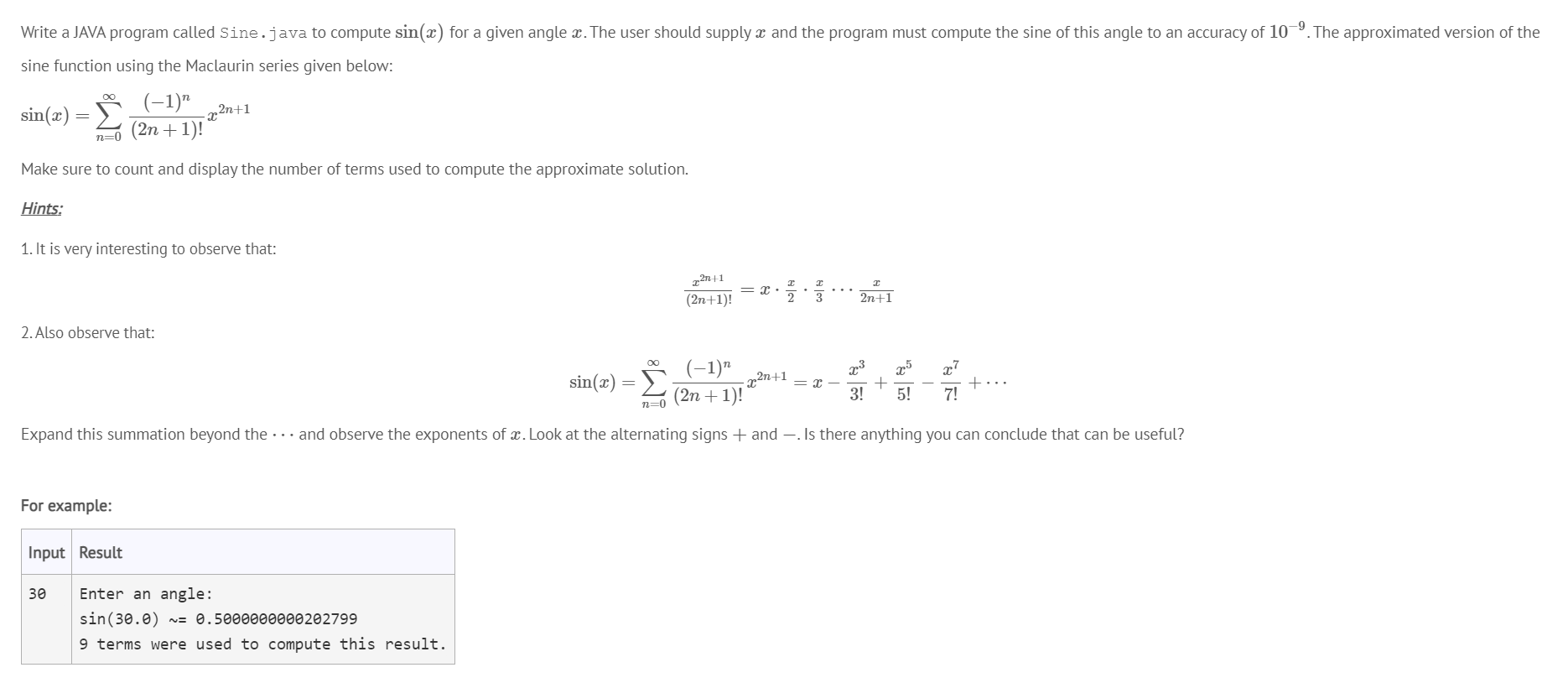 Solved sine function using the Maclaurin series given below: | Chegg.com
