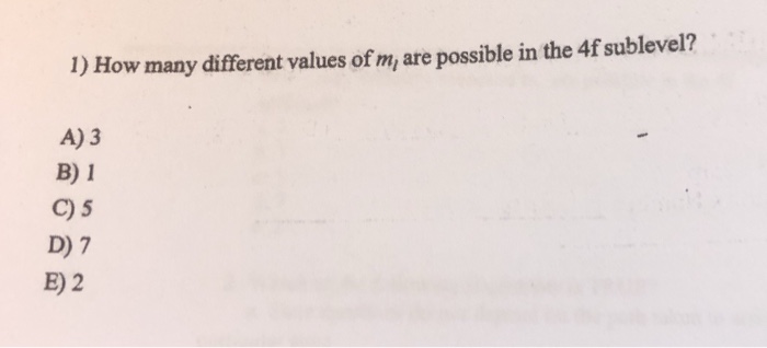 Solved 1) How many different values of m, are possible in | Chegg.com