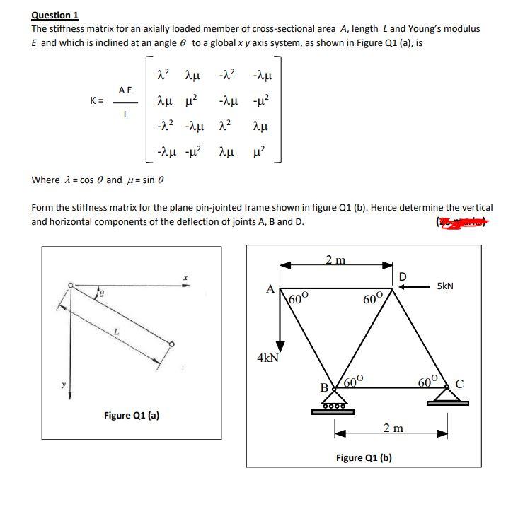 Solved Question 1 The stiffness matrix for an axially loaded | Chegg.com
