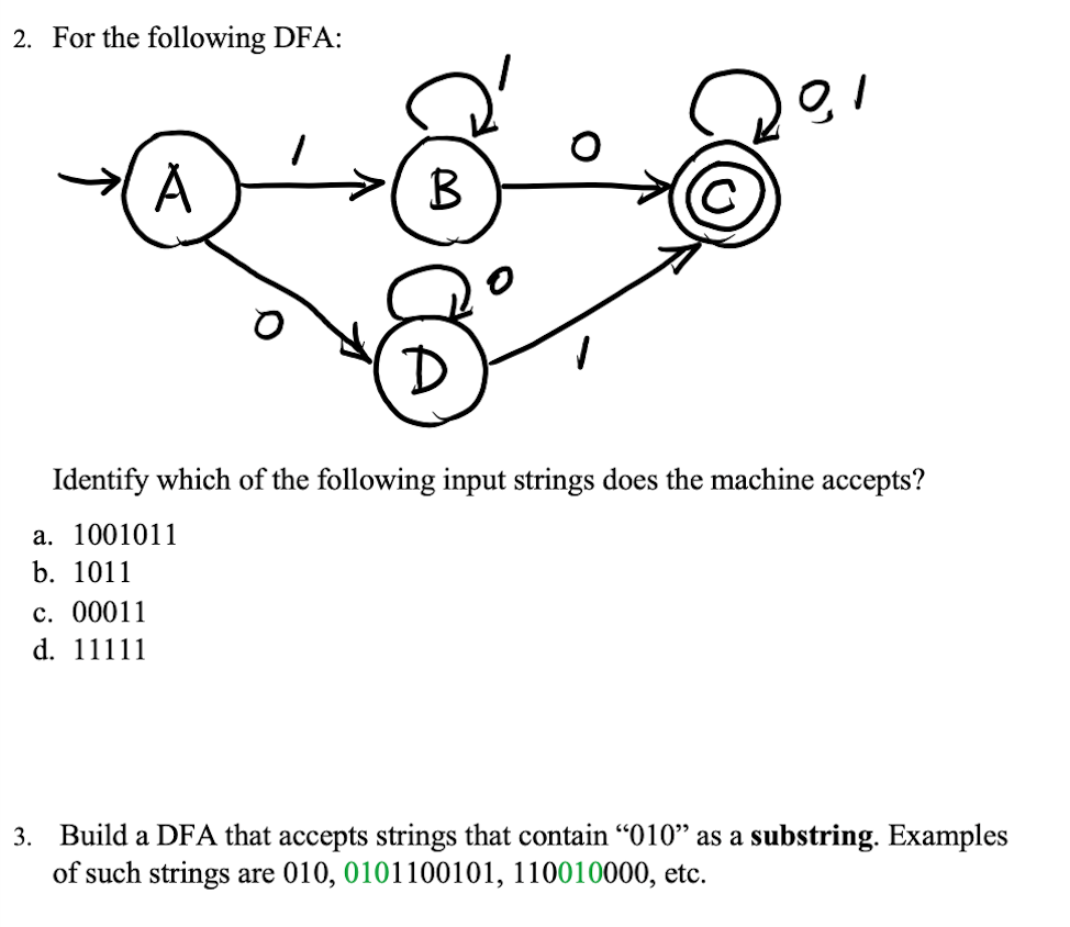 Solved 2. ﻿For the following DFA (please check image for | Chegg.com